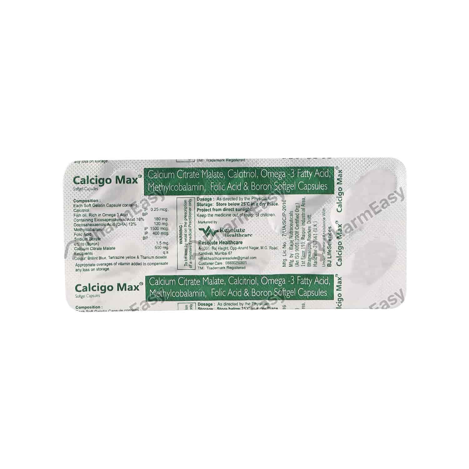 Buy Calcigo Max Strip Of 10 Capsules Online at Flat 18% OFF* | PharmEasy