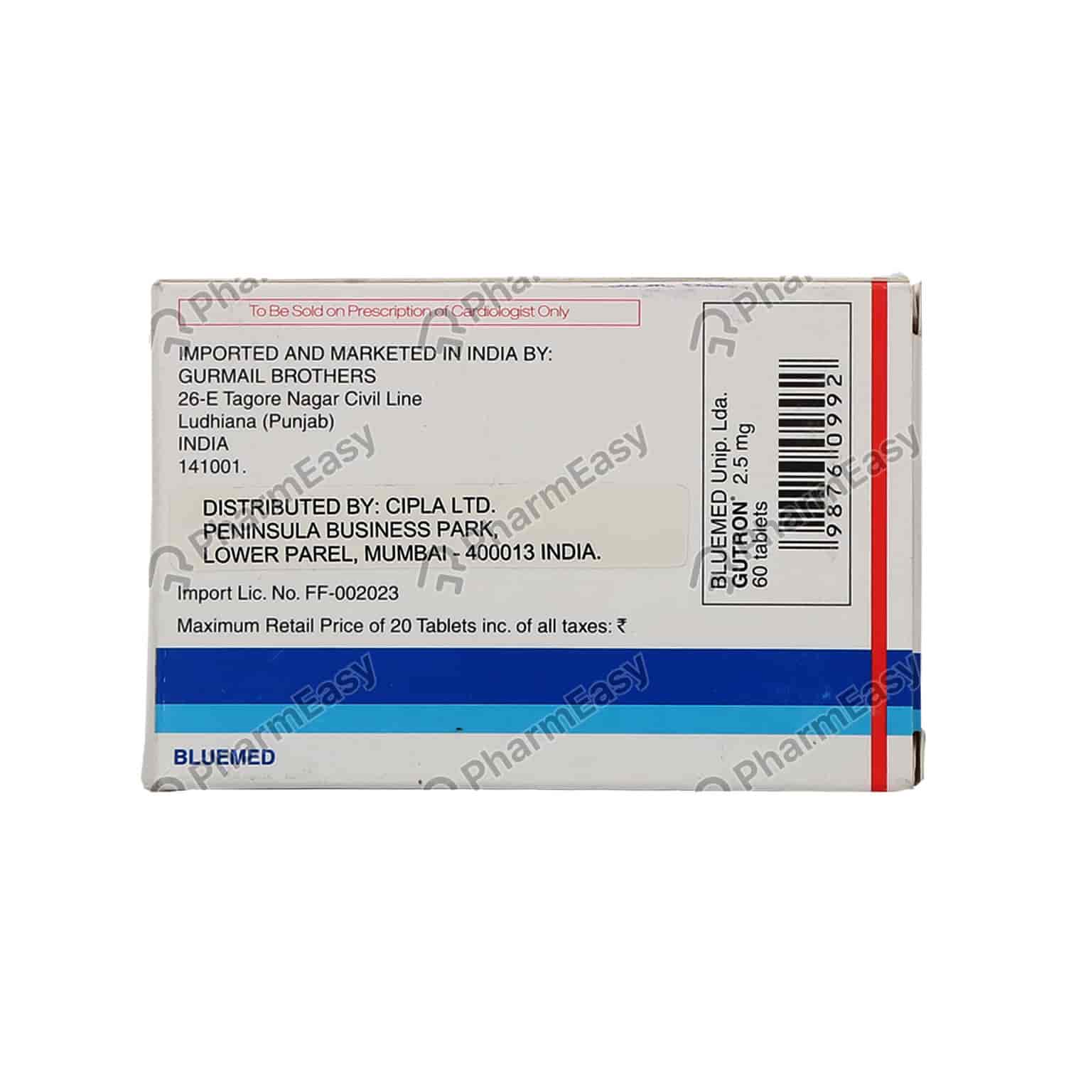 Buy Gutron 2.5mg Strip Of 20 Tablets Online at flat 15% off | PharmEasy