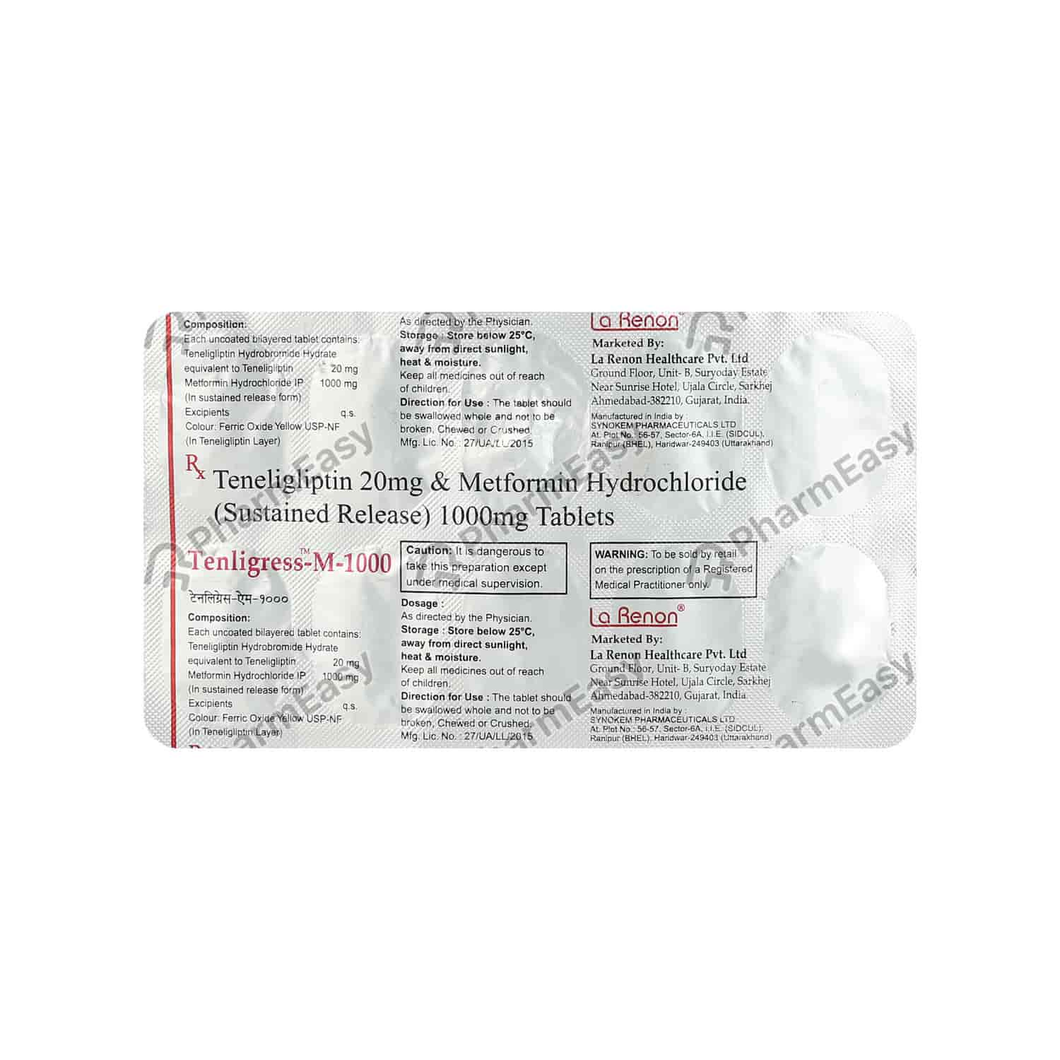 Tenligress M 1000mg Tab 10'S - Uses, Side Effects, Dosage, Composition ...