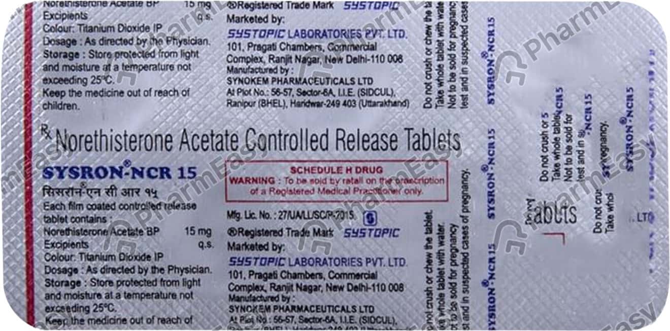 Sysron Ncr 15 MG Tablet (5): Uses, Side Effects, Price & Dosage | PharmEasy