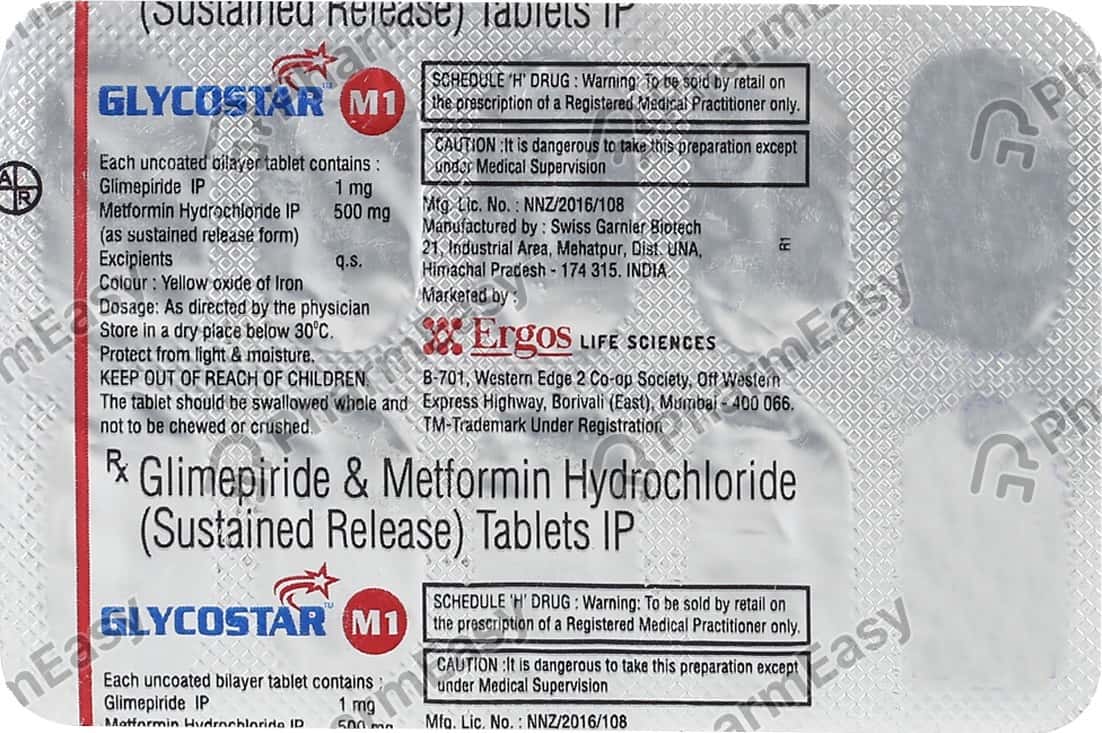 Glycostar M 1mg Strip Of 10 Tablets: Uses, Side Effects, Price & Dosage ...