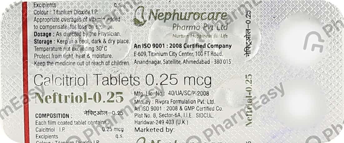 Neftriol 0.25 MCG Tablet (10): Uses, Side Effects, Price & Dosage ...