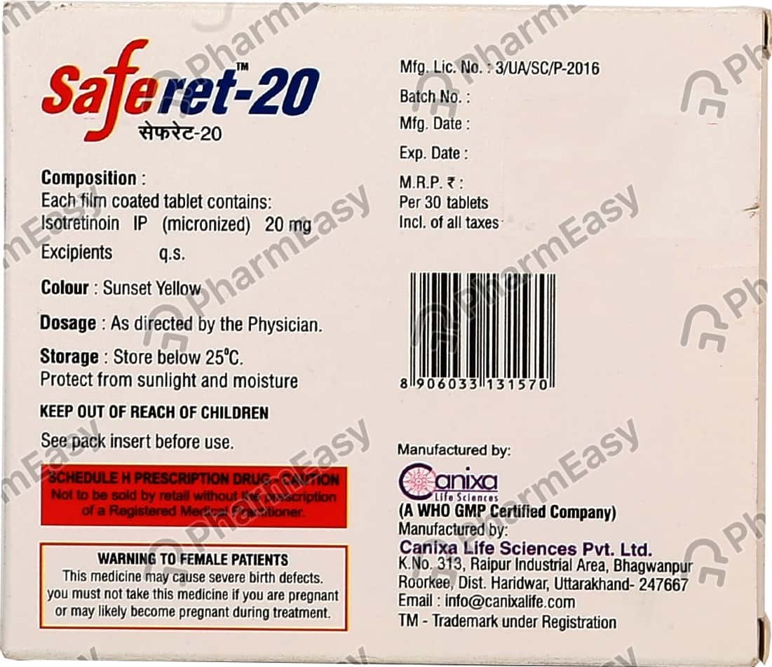 Saferet 20 MG Tablet (30): Uses, Side Effects, Price & Dosage | PharmEasy