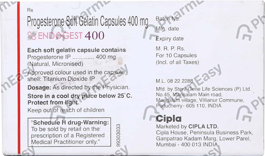 Endogest 400 MG Oral/Vaginal/Rectal Capsule (10): Uses, Side Effects ...