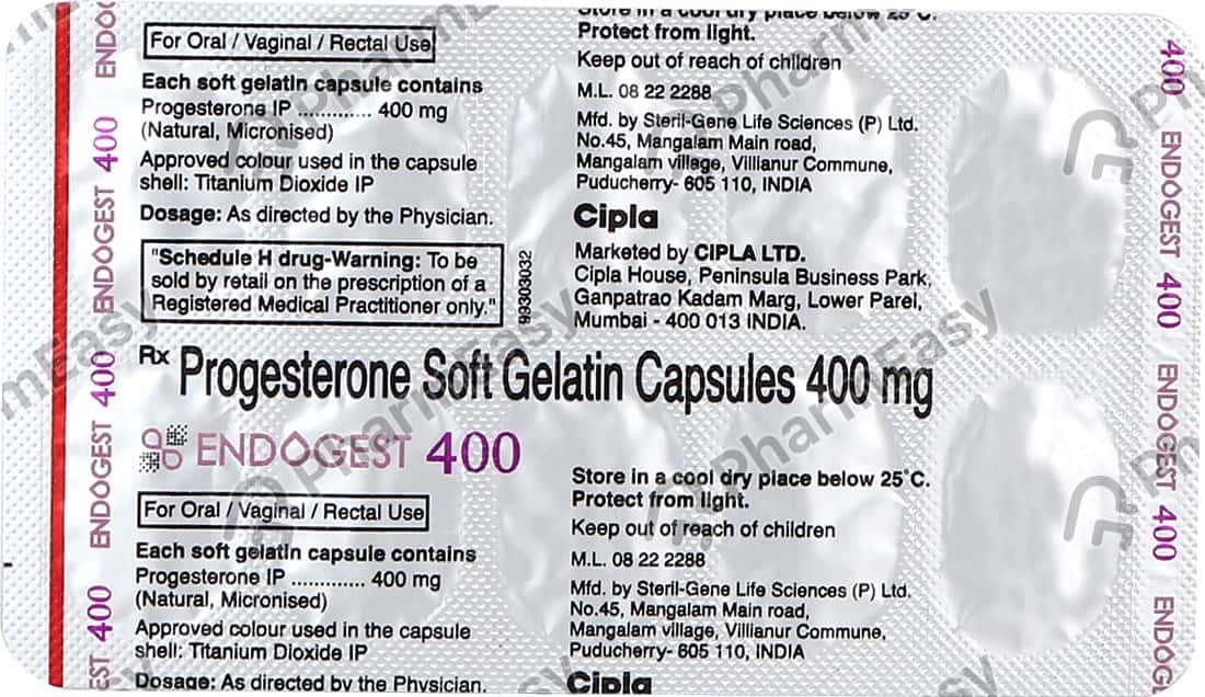 Endogest 400 MG Oral/Vaginal/Rectal Capsule (10): Uses, Side Effects ...