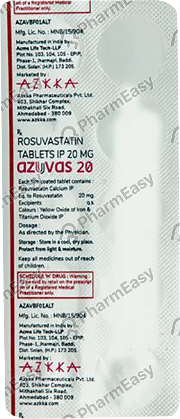 Azuvas 20 MG Tablet (10): Uses, Side Effects, Price, Dosage ...