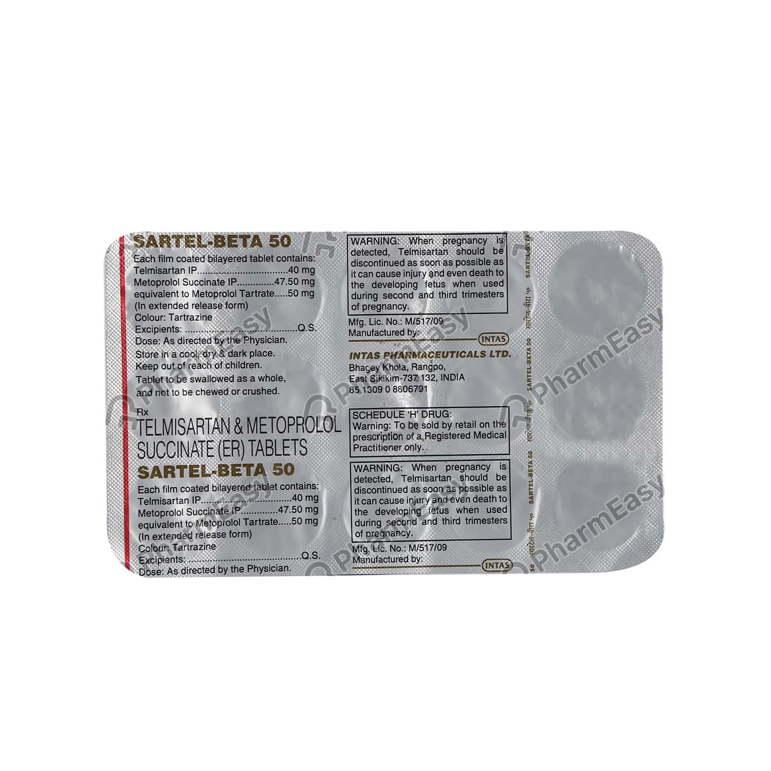 Sartel Beta 50mg Strip Of 15 Tablets - Uses, Side Effects, Dosage ...