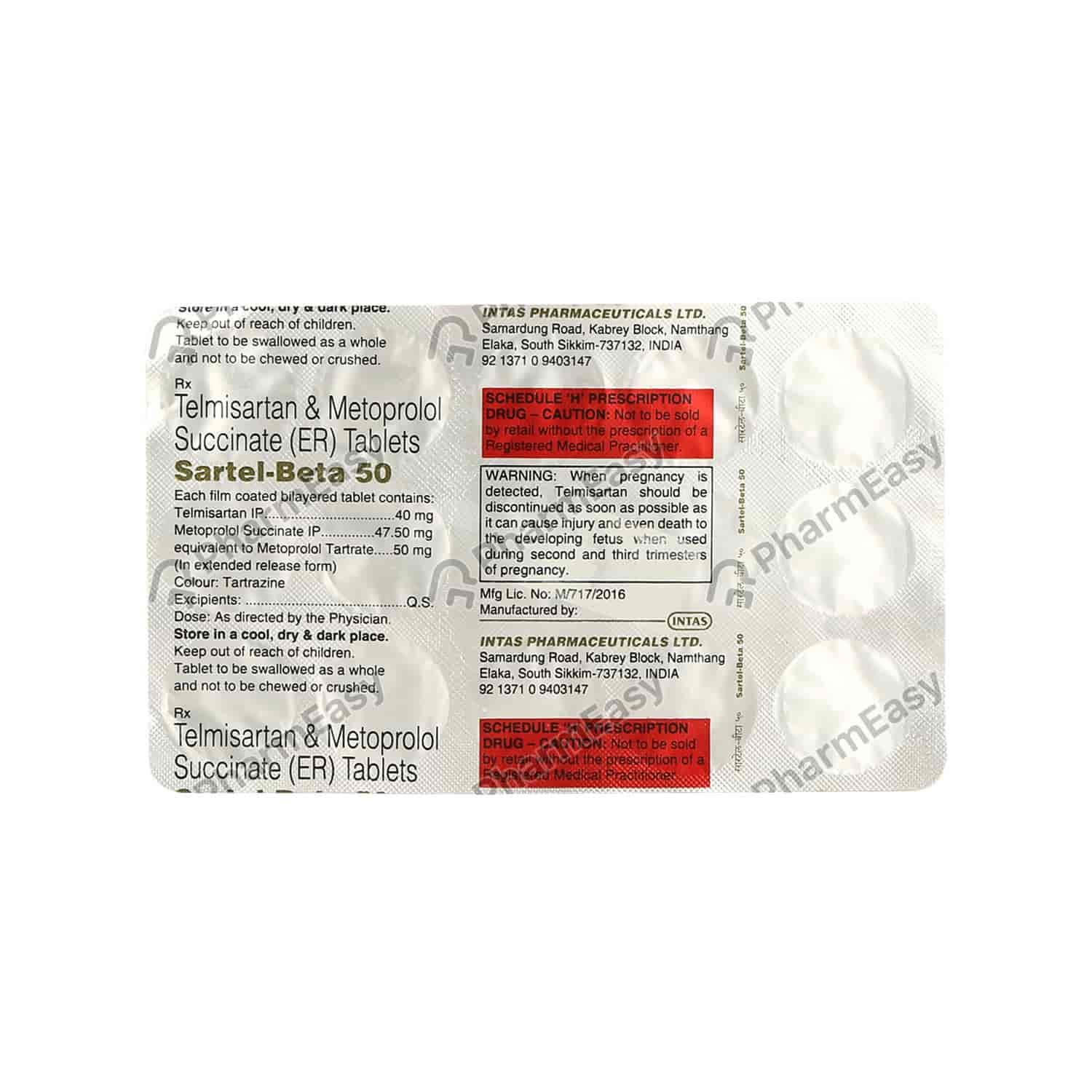 Sartel Beta 50mg Tab 15'S - Uses, Side Effects, Dosage, Composition ...
