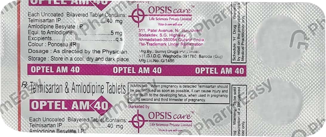Optel Am 40mg Strip Of 10 Tablets: Uses, Side Effects, Price, Dosage ...