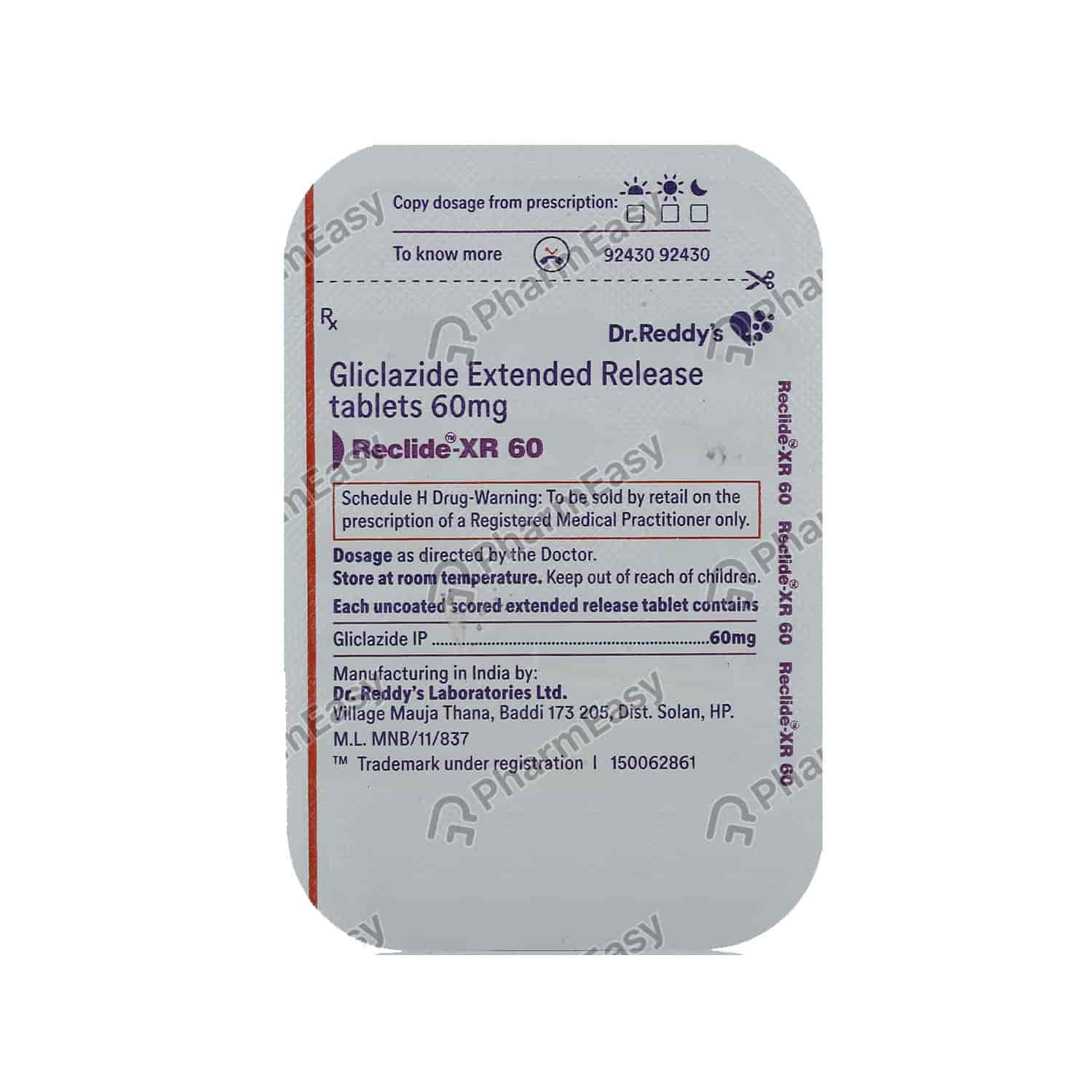 Buy Reclide Xr 60mg Strip Of 14 Tablets Online at Flat 18% OFF* | PharmEasy