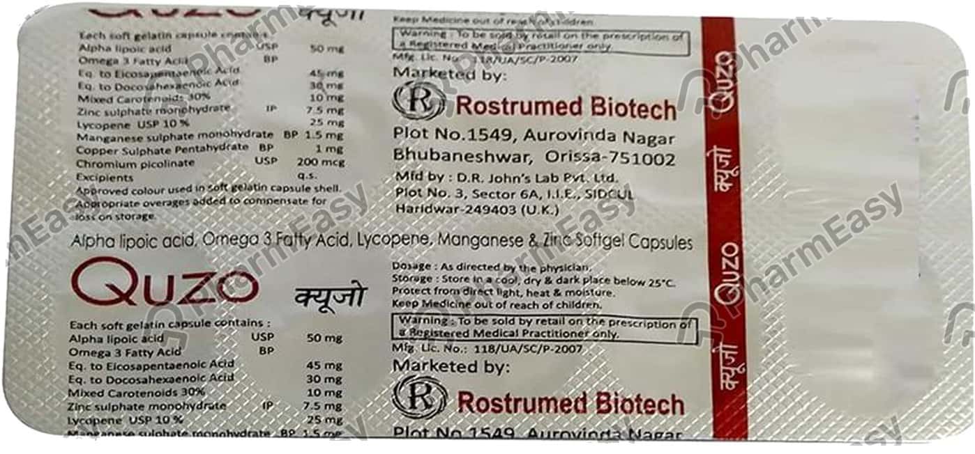 Buy Quzo Capsule (10) Online at Flat 15% OFF | PharmEasy