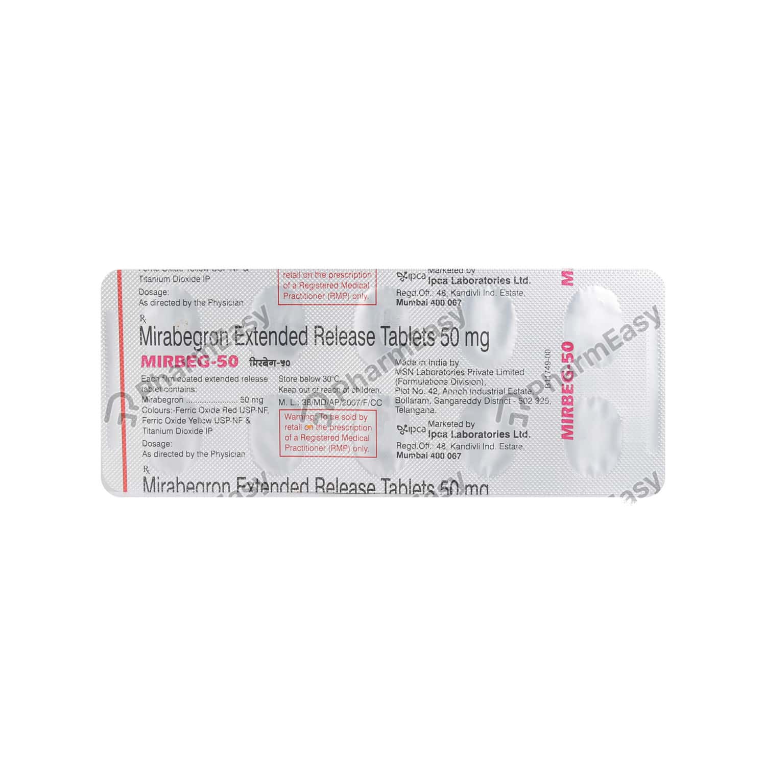 Buy Mirbeg 50 MG Tablet (10) Online at Flat 18% OFF* | PharmEasy