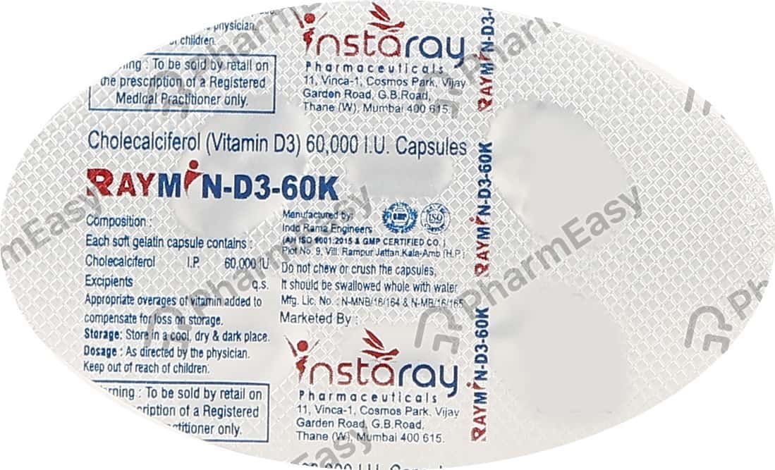 Raymin D3 60000 IU Capsule (4): Uses, Side Effects, Price & Dosage ...