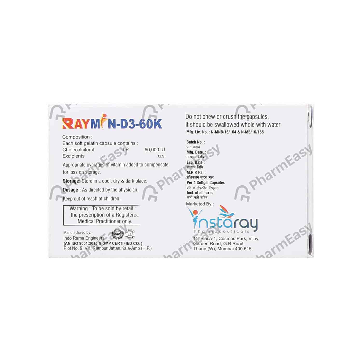 Raymin D3 60k Strip Of 4 Capsules - Uses, Side Effects, Dosage ...