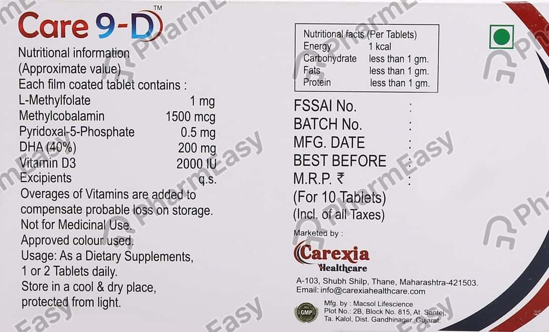 Buy Care 9 D Strip Of 10 Tablets Online at Flat 15% OFF | PharmEasy