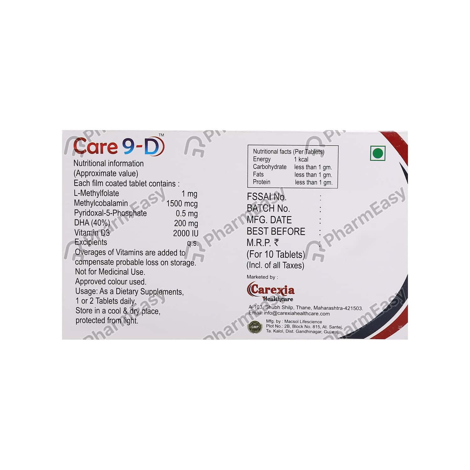 Buy Care 9 D Tab 10'S Online at Flat 18% OFF* | PharmEasy