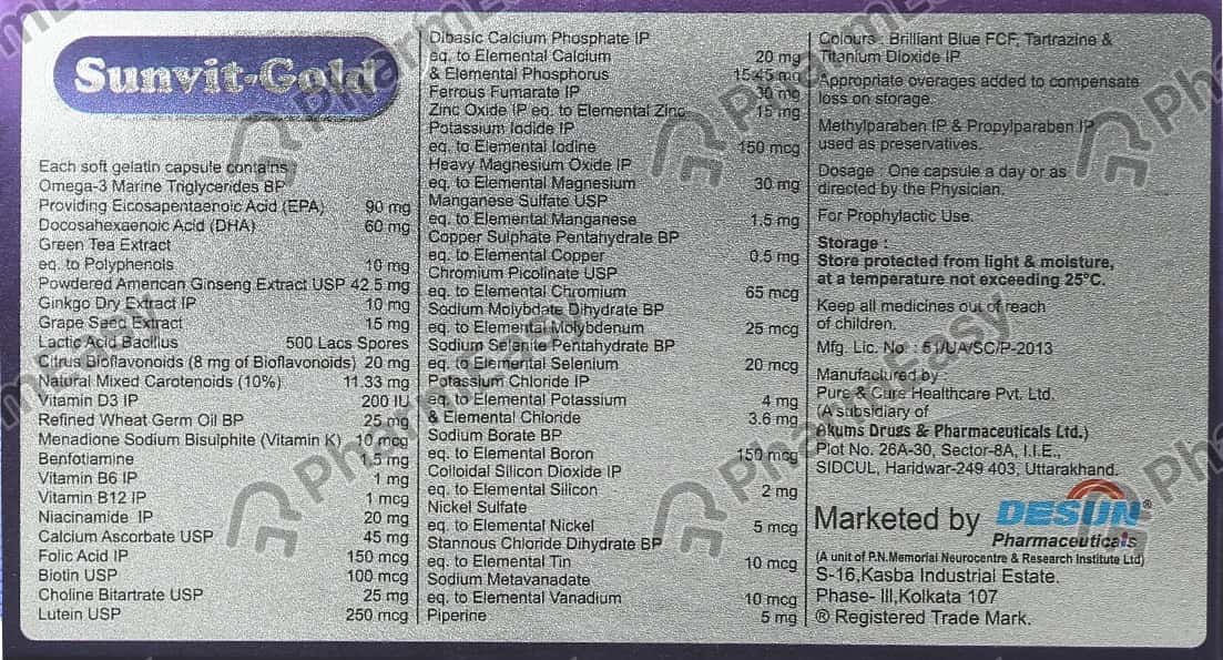 Buy Sunvit Gold Strip Of 10 Capsules Online at Flat 15% OFF | PharmEasy