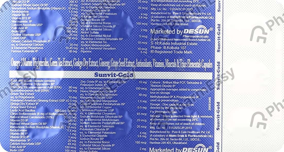 Buy Sunvit Gold Strip Of 10 Capsules Online at Flat 15% OFF | PharmEasy