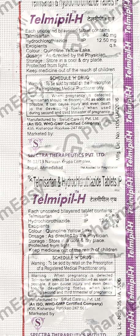 Telmipil H Strip Of 10 Tablets: Uses, Side Effects, Price & Dosage ...