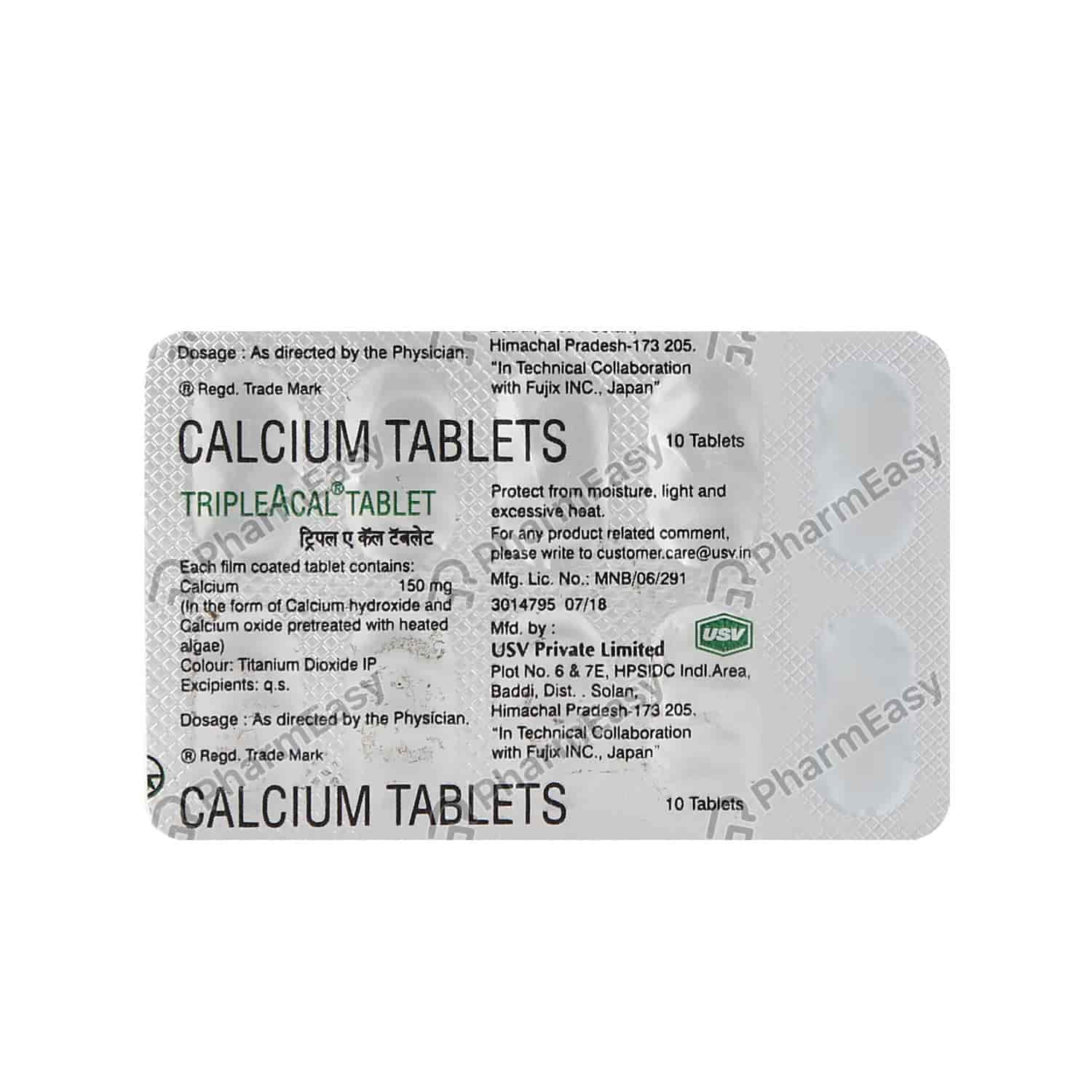Triple A Cal Strip Of 10 Tablets - Uses, Side Effects, Dosage ...