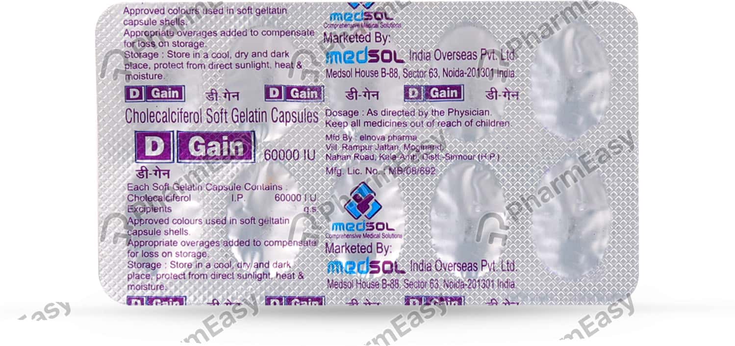 D Gain 60000 IU Capsule (10): Uses, Side Effects, Price & Dosage ...