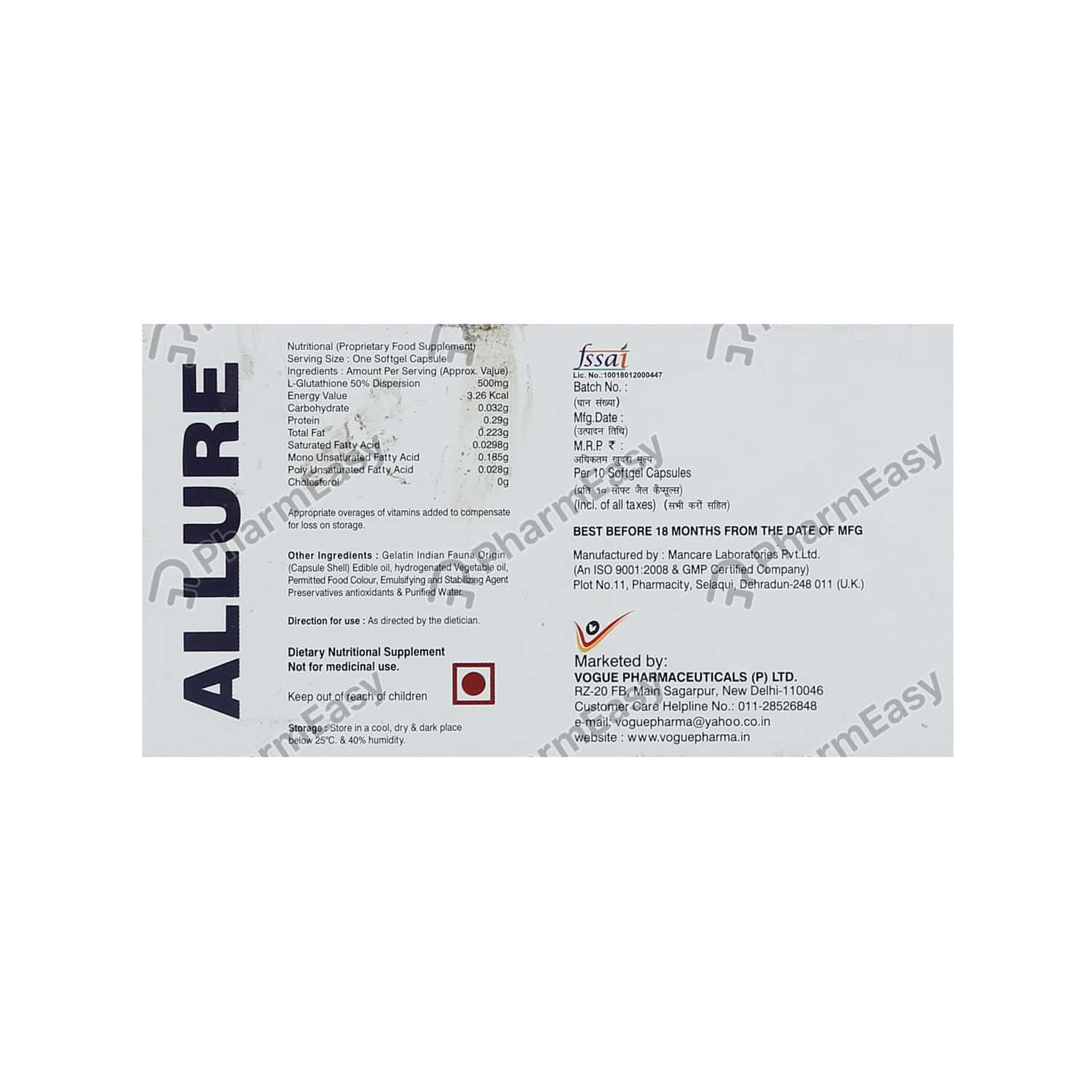Buy Allure 500 MG Capsule (10) Online at Flat 15% OFF | PharmEasy