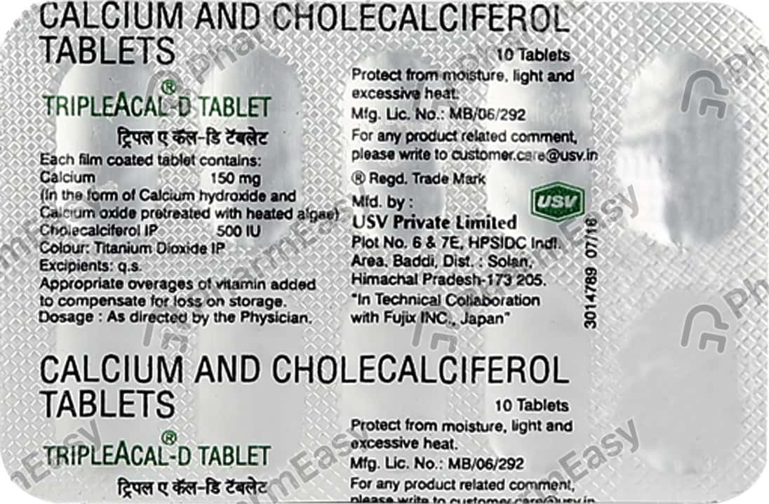 Tripleacal D Tablets 10'S: Uses, Side Effects, Price, Dosage ...