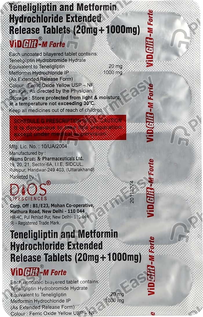 Vidglit M Forte Strip Of 10 Tablets: Uses, Side Effects, Price & Dosage | PharmEasy