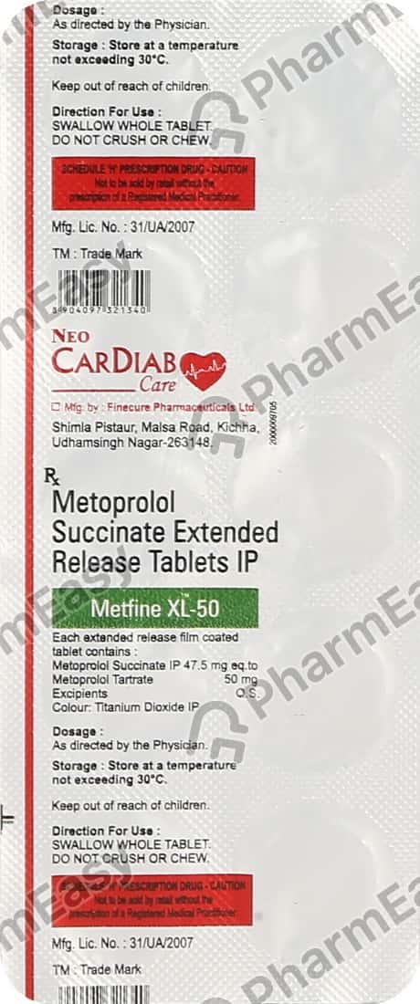 Metfine Xl 47.5 MG Tablet (10): Uses, Side Effects, Price & Dosage ...