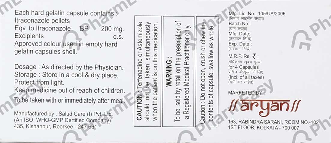 Itracon 200 MG Capsule (4): Uses, Side Effects, Price & Dosage | PharmEasy
