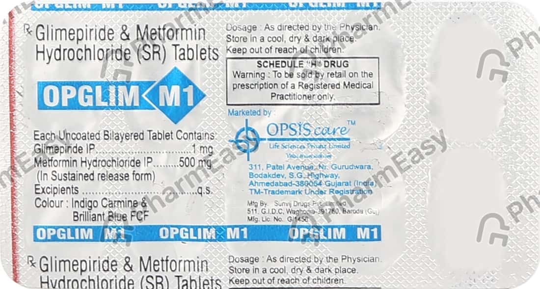 Opglim M 1mg Strip Of 10 Tablets: Uses, Side Effects, Price & Dosage ...