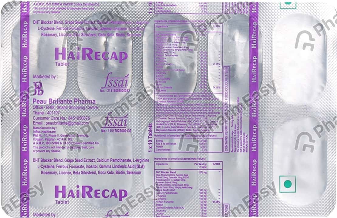 Buy Hairecap Strip Of 10 Tablets Online at Flat 15% OFF | PharmEasy