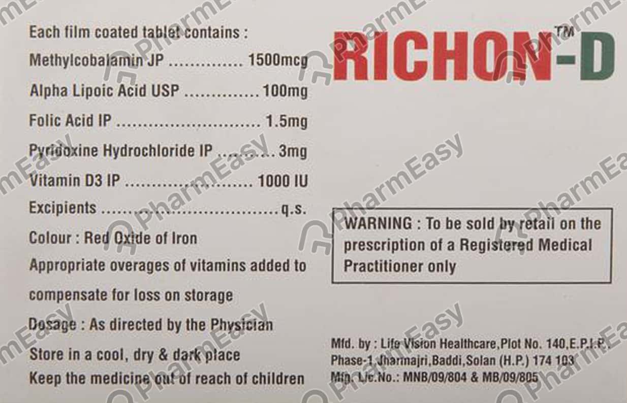 Richon D Strip Of 10 Tablets: Uses, Side Effects, Price & Dosage ...