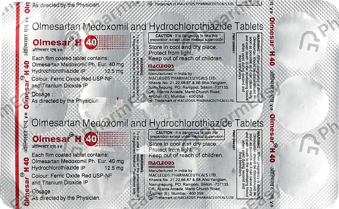 Olmesar H 40mg Strip Of 15 Tablets: Uses, Side Effects, Price & Dosage ...