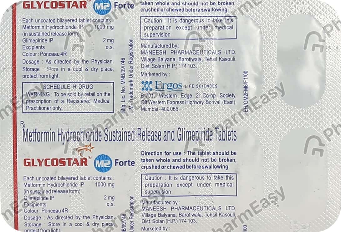 Glycostar M2 Forte Strip Of 10 Tablets: Uses, Side Effects, Price & Dosage | PharmEasy