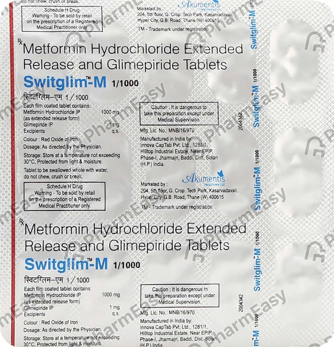 Switglim M 1/1000mg Strip Of 15 Tablets: Uses, Side Effects, Price ...