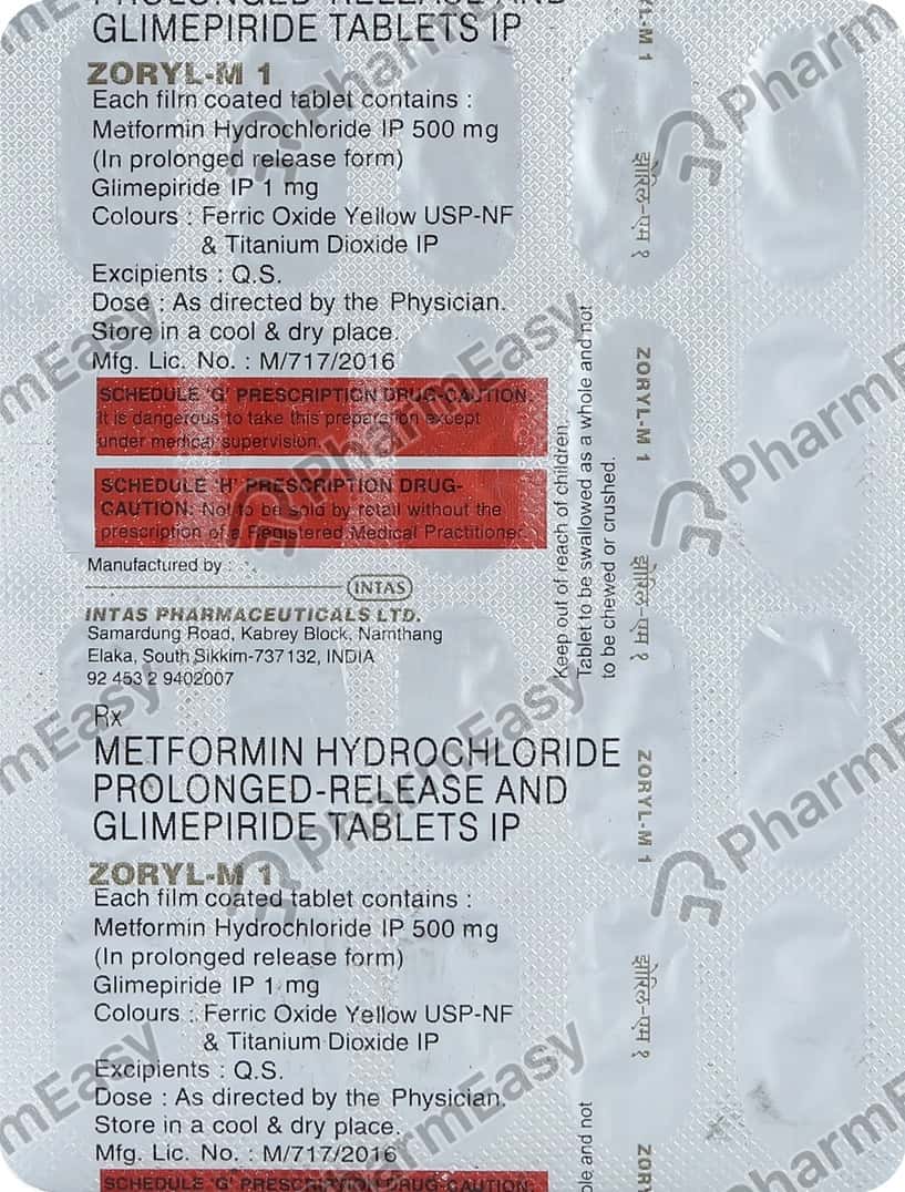 Zoryl M 1mg Strip Of 20 Tablets: Uses, Side Effects, Price, Dosage ...