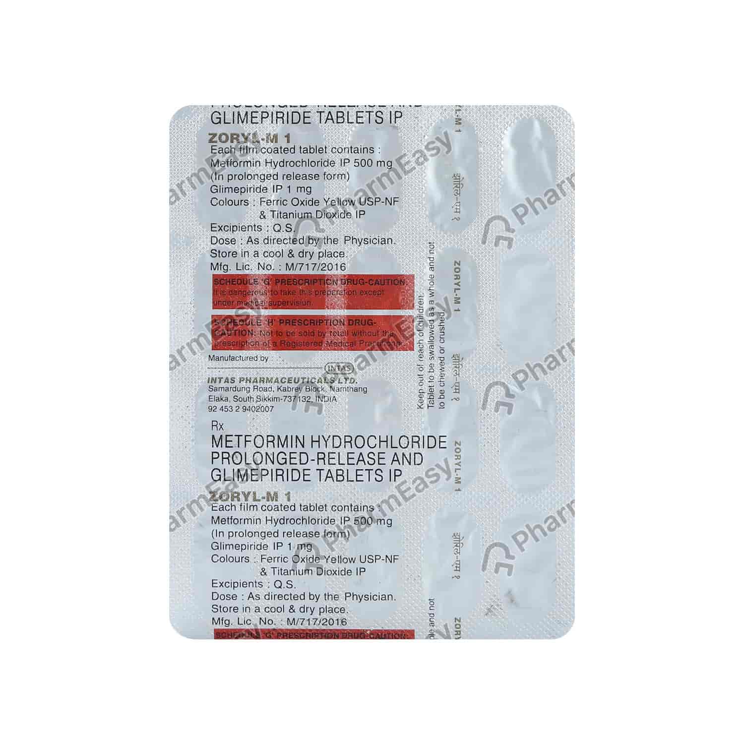 Zoryl M 1mg Tab 20`S - Uses, Side Effects, Dosage, Composition & Price ...