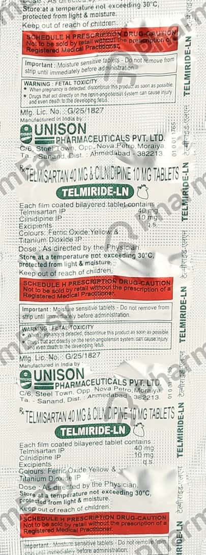 Telmiride Ln Strip Of 10 Tablets: Uses, Side Effects, Price & Dosage ...