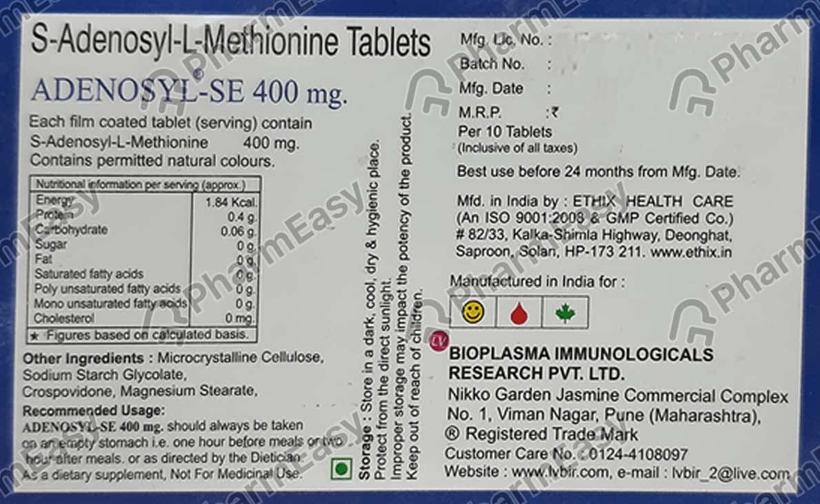 Adenosyl Se 400 MG Tablet (10): Uses, Side Effects, Price & Dosage ...