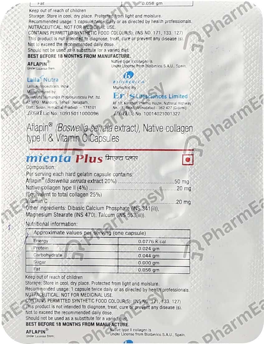 Buy Mienta Plus Strip Of 10 Capsules Online at Flat 15% OFF | PharmEasy
