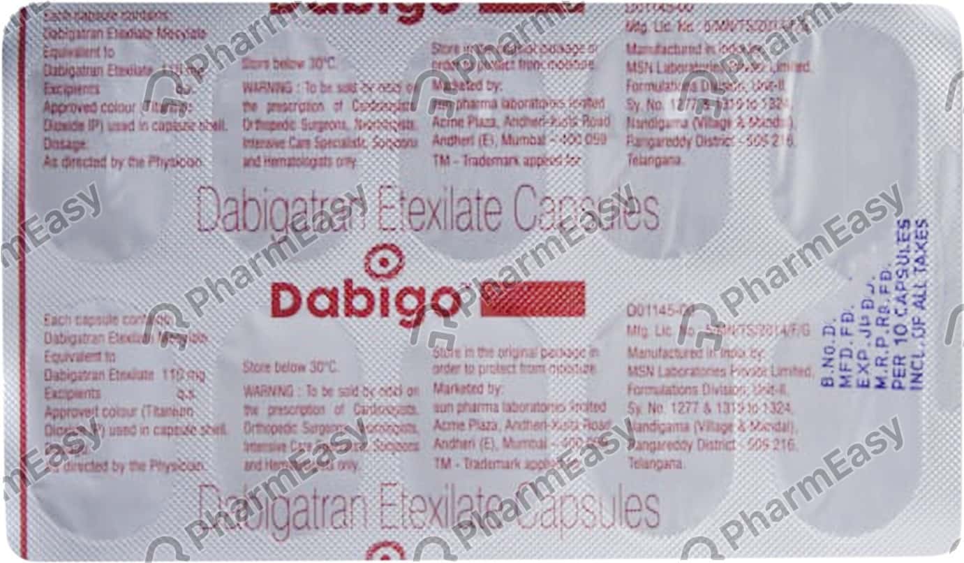 Dabigo 110 MG Capsule (10): Uses, Side Effects, Price & Dosage | PharmEasy