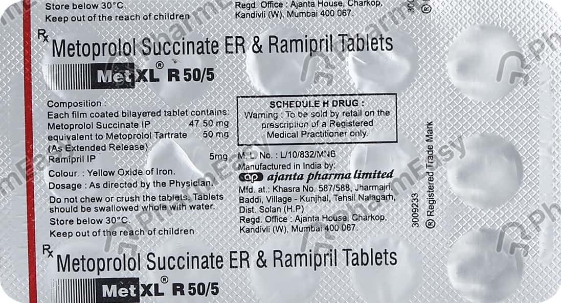 Met Xl R 50mg/5mg Strip Of 15 Tablets: Uses, Side Effects, Price ...