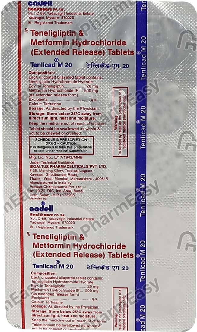 Tenlicad M 20mg Strip Of 10 Tablets: Uses, Side Effects, Price & Dosage ...