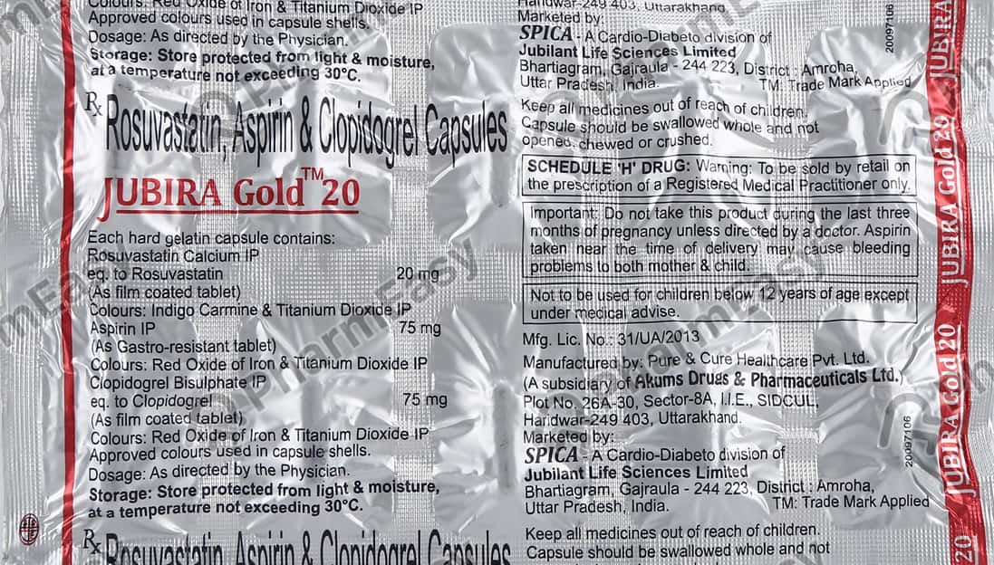 Jubira Gold 20mg Strip Of 10 Capsules: Uses, Side Effects, Price ...