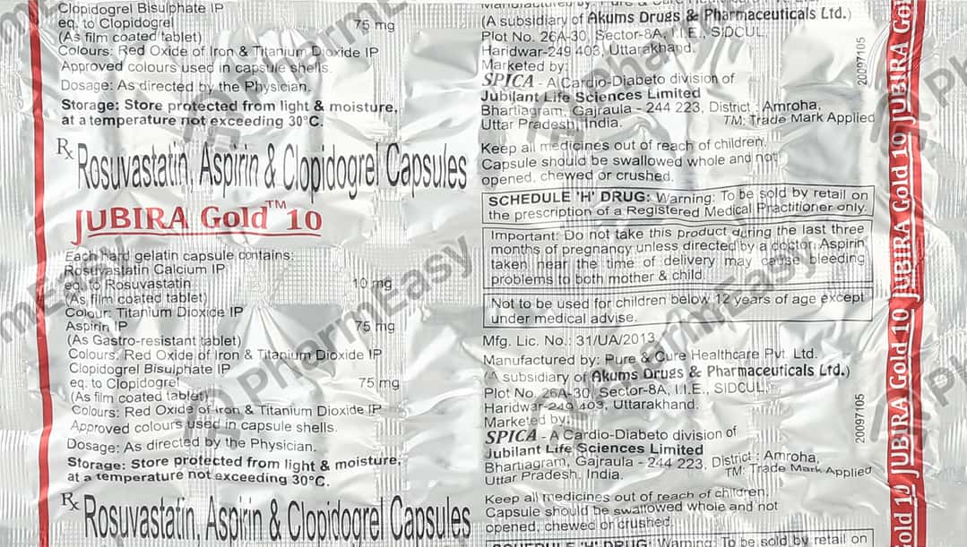 Jubira Gold 10mg Strip Of 10 Capsules: Uses, Side Effects, Price ...