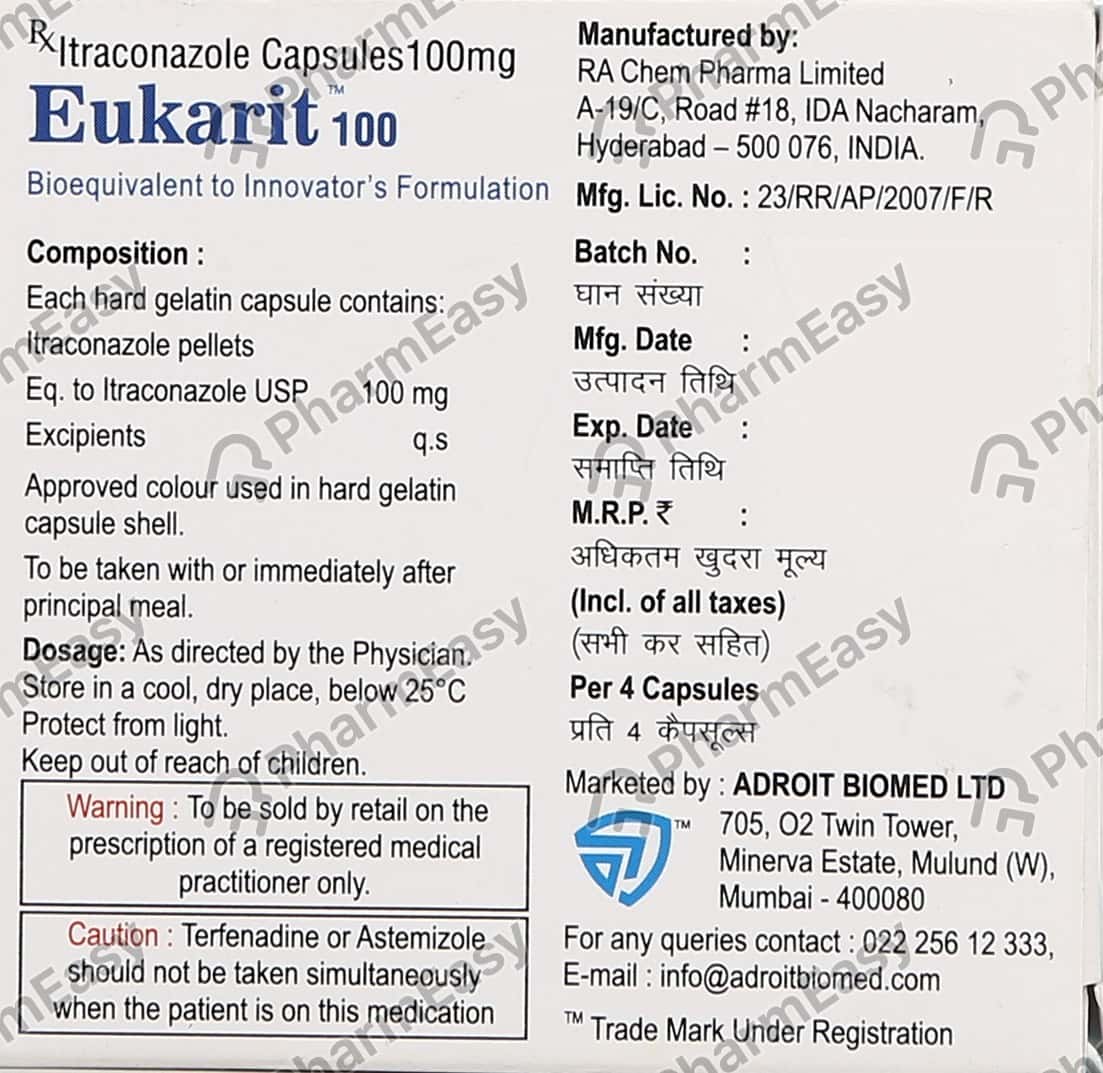 Eukarit 100 MG Capsule (4): Uses, Side Effects, Price & Dosage | PharmEasy