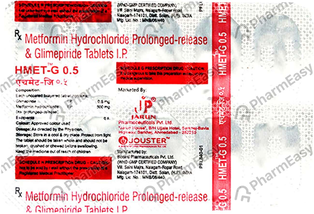Hmet G 0.5mg Strip Of 10 Tablets: Uses, Side Effects, Price & Dosage | PharmEasy