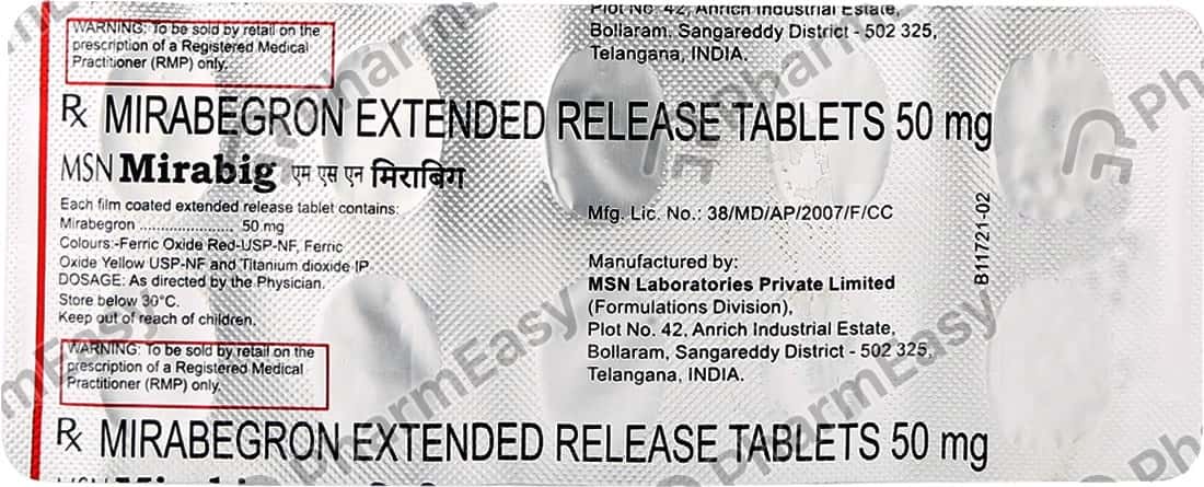Mirabig 50 MG Tablet (10): Uses, Side Effects, Price & Dosage | PharmEasy