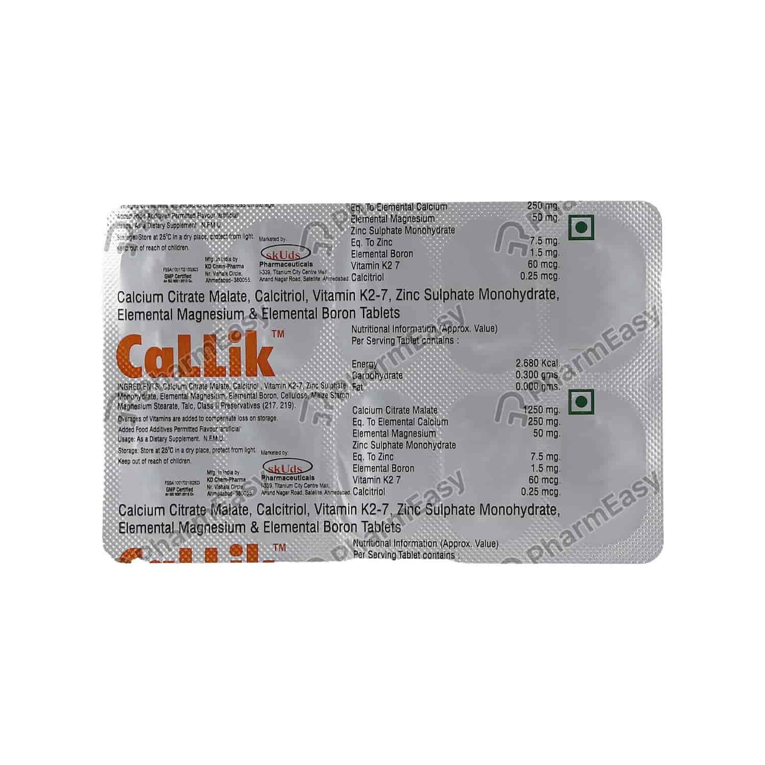 Callik Tab 10'S - Uses, Side Effects, Dosage, Composition & Price ...